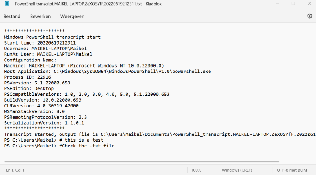 Record the commands used in PowerShell to a text file – Wiki ICT
